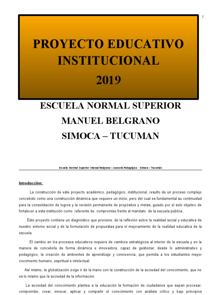 Proyecto Institucional 2019 para Compartir | PDF | Plan de estudios ...