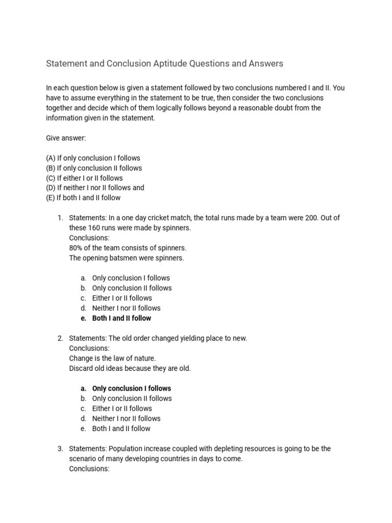 Statement and Conclusion Aptitude Questions | PDF | Philosophical ...