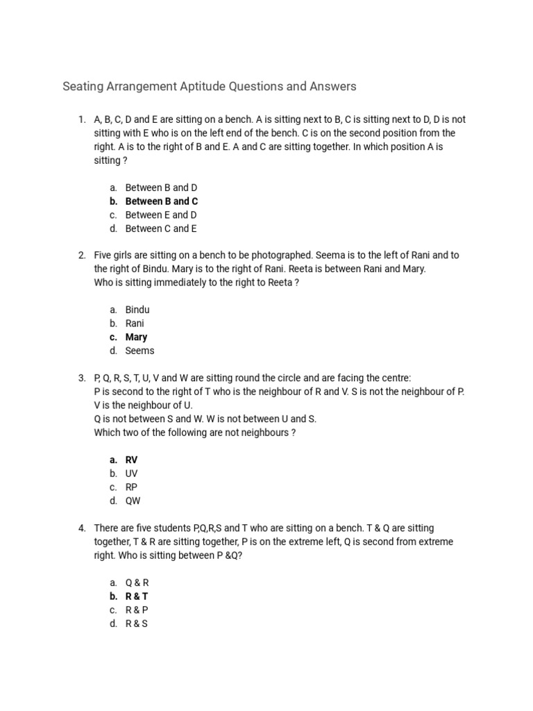 Seating Arrangement Aptitude Questions | PDF