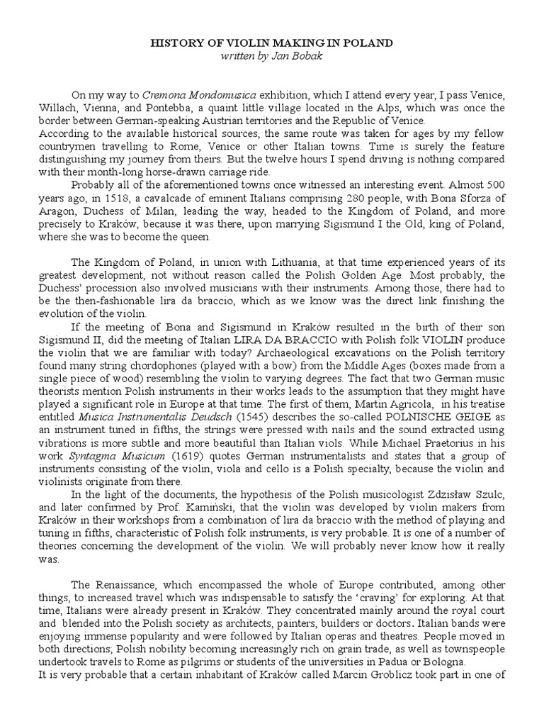 The Development of Violin Making in Poland: From Early Folk Instruments ...