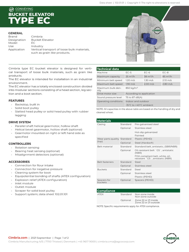 Bucket Elevator EC 102-01-01 | PDF | Belt (Mechanical) | Elevator