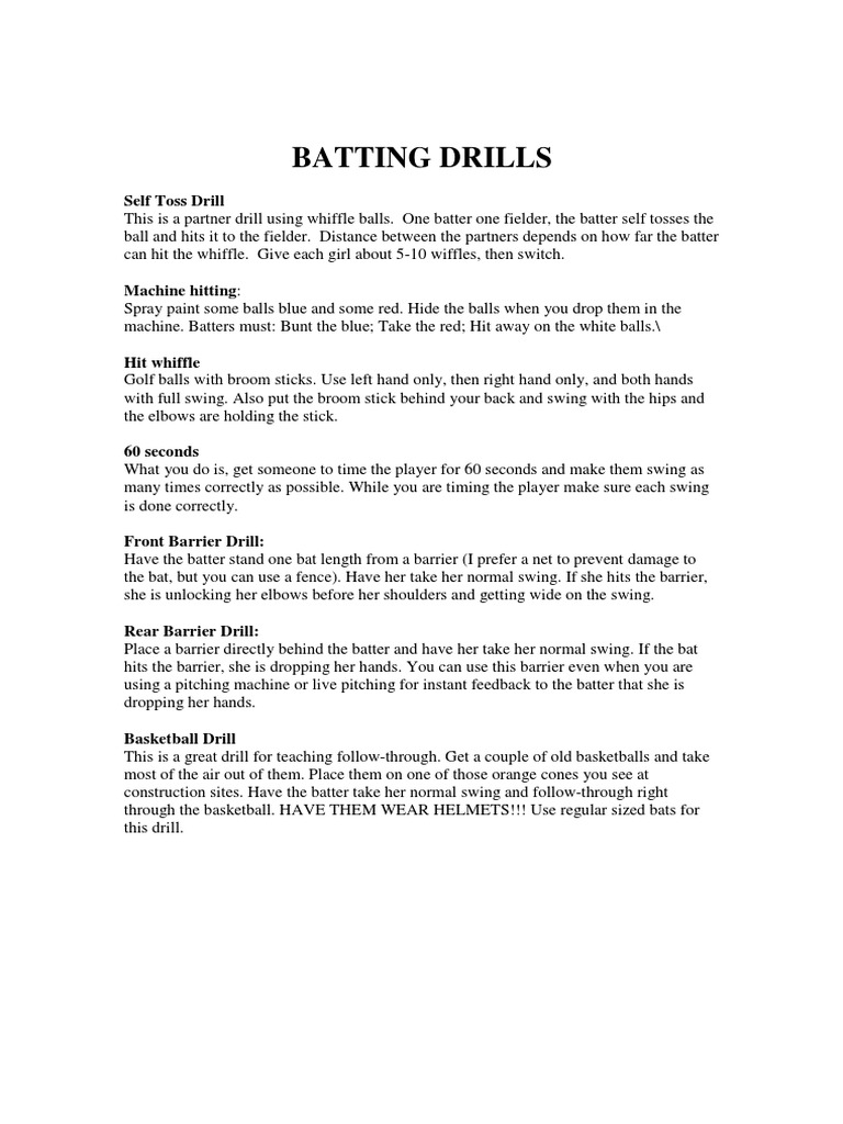 U10_drills | PDF | Baseball Field | Batting (Baseball)