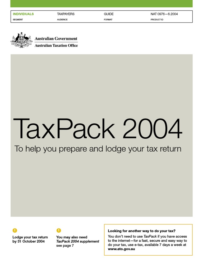 Taxpack 2004: To Help You Prepare and Lodge Your Tax Return | Download ...