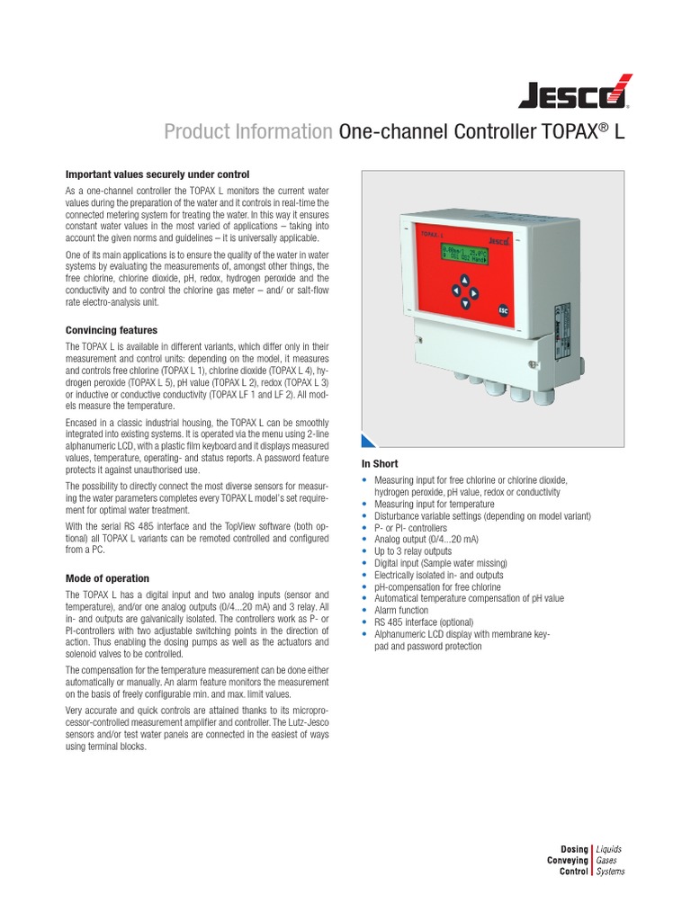 Product Information: One-Channel Controller TOPAX L | PDF | Relay ...