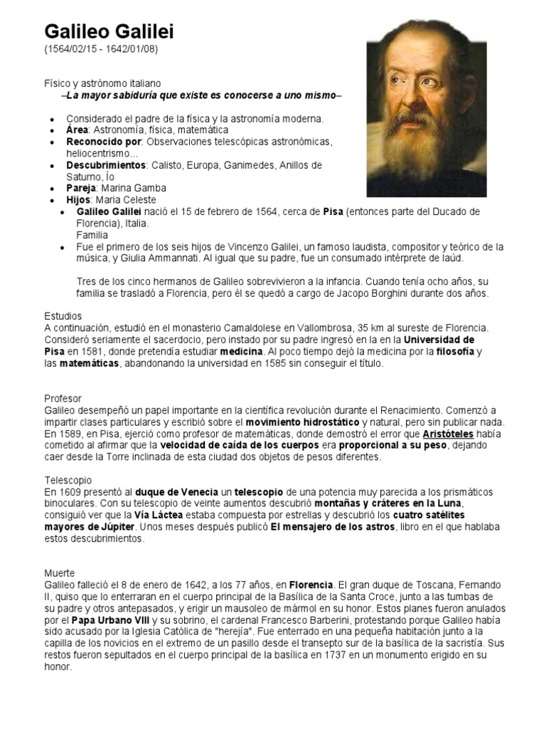 Biografia de Galileo Galilei | PDF | Galileo Galilei | Astronomía
