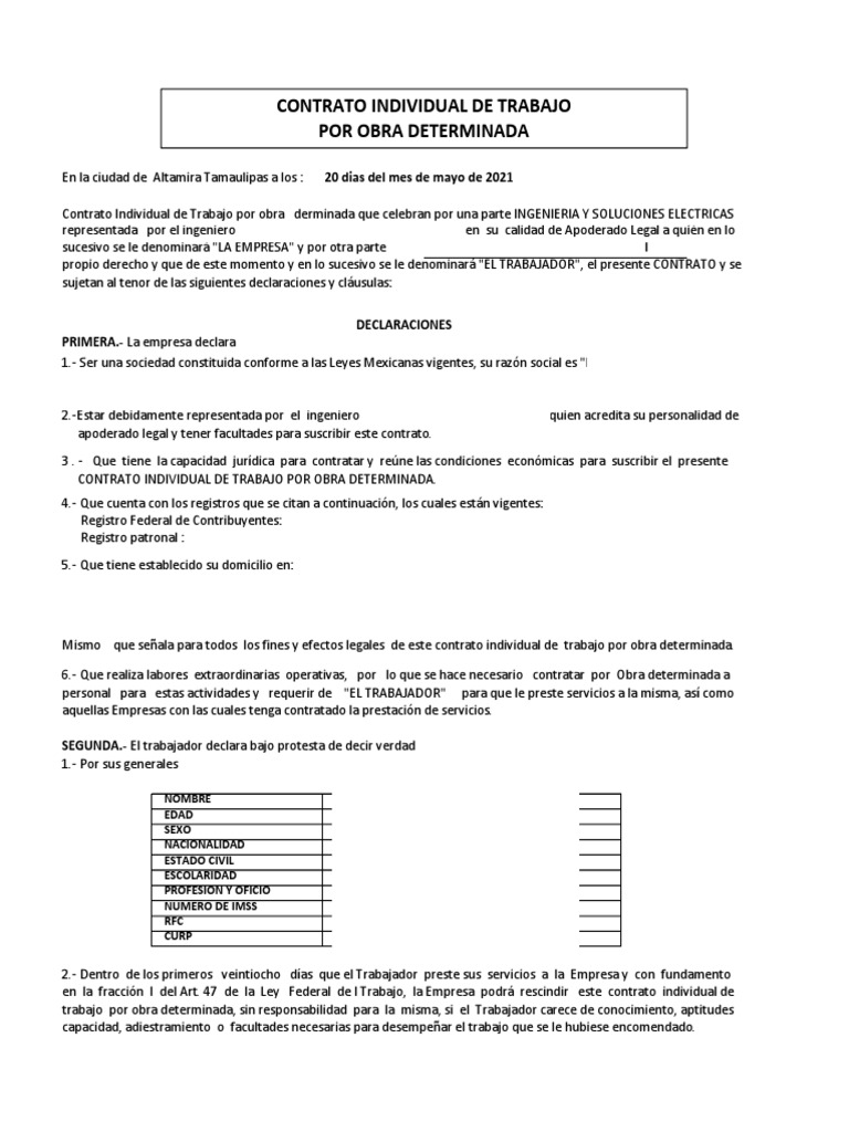 Contrato Individual de Trabajo | PDF | Salario | Tiempo de trabajo