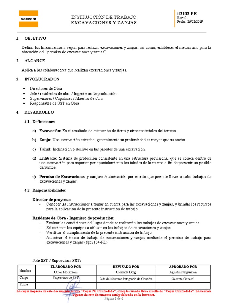 it2103-PE Excavaciones y Zanjas Rev01 | PDF | Agua