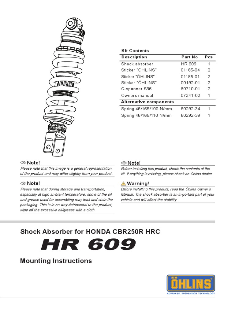 Shock Absorber For HONDA CBR250R HRC: Note! Note! | PDF | Screw ...