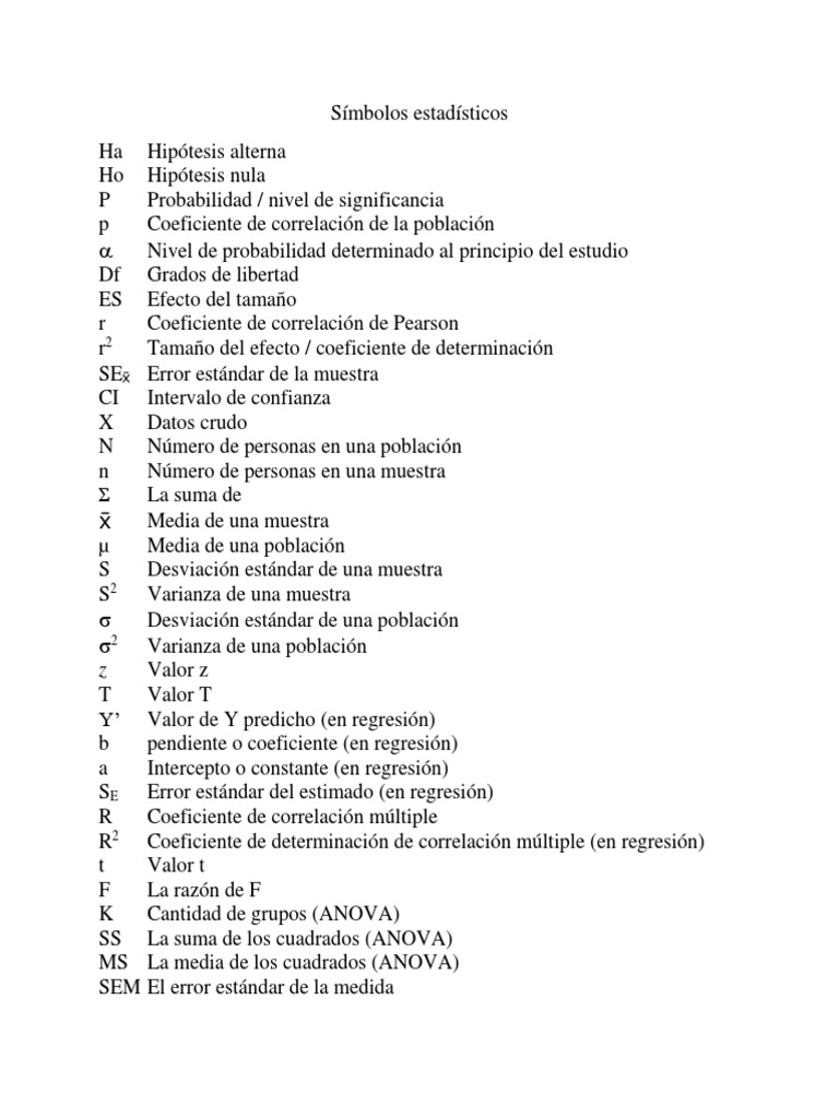 Símbolos estadísticos | PDF