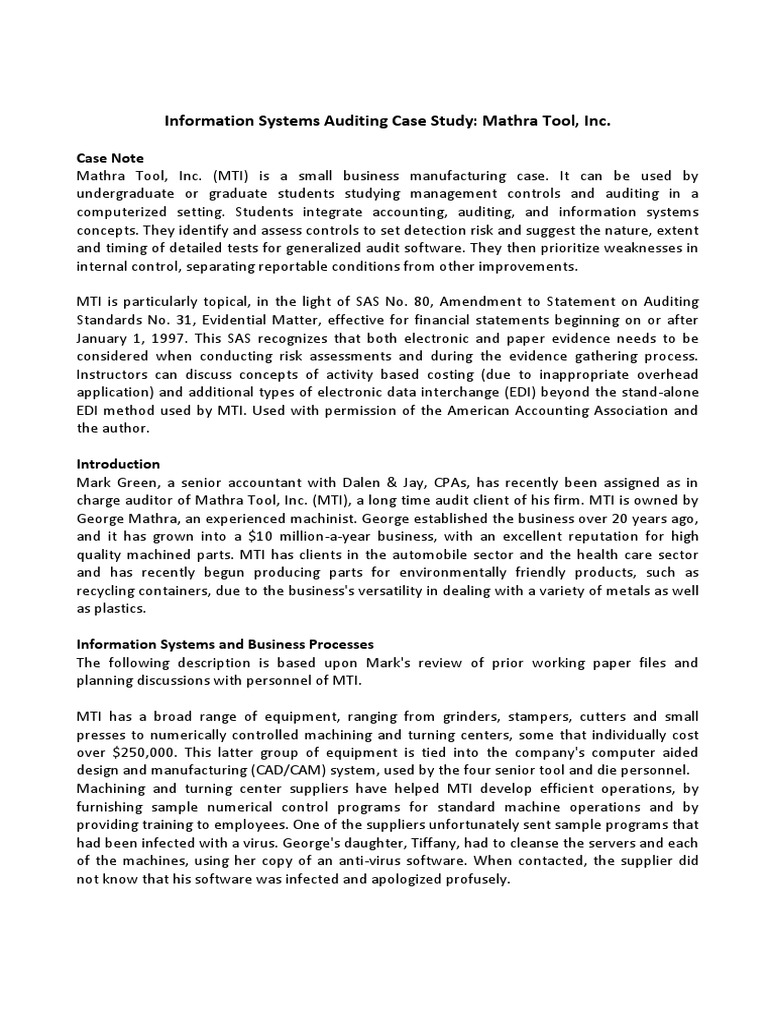 Information Systems Auditing Case Study - Mathra Tools Inc | PDF | Audit | Inventory