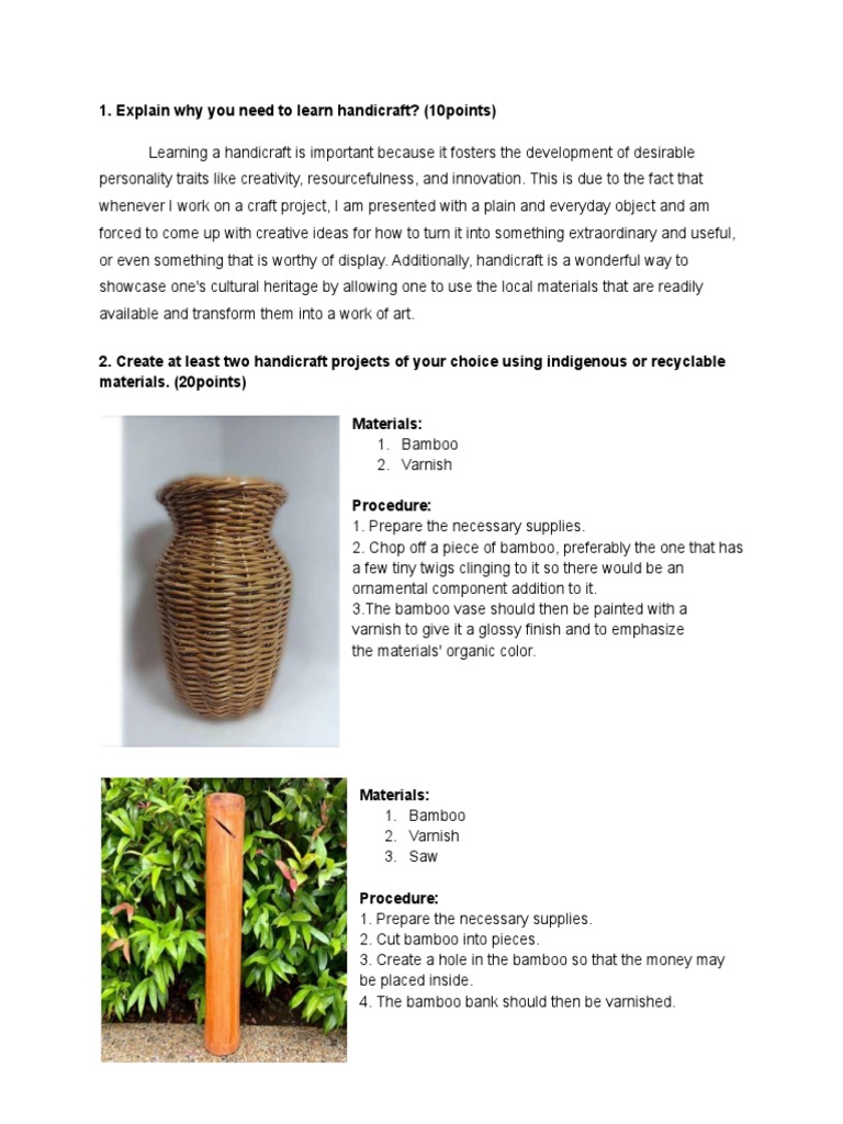 Explain Why You Need To Learn Handicraft? (10points) | PDF