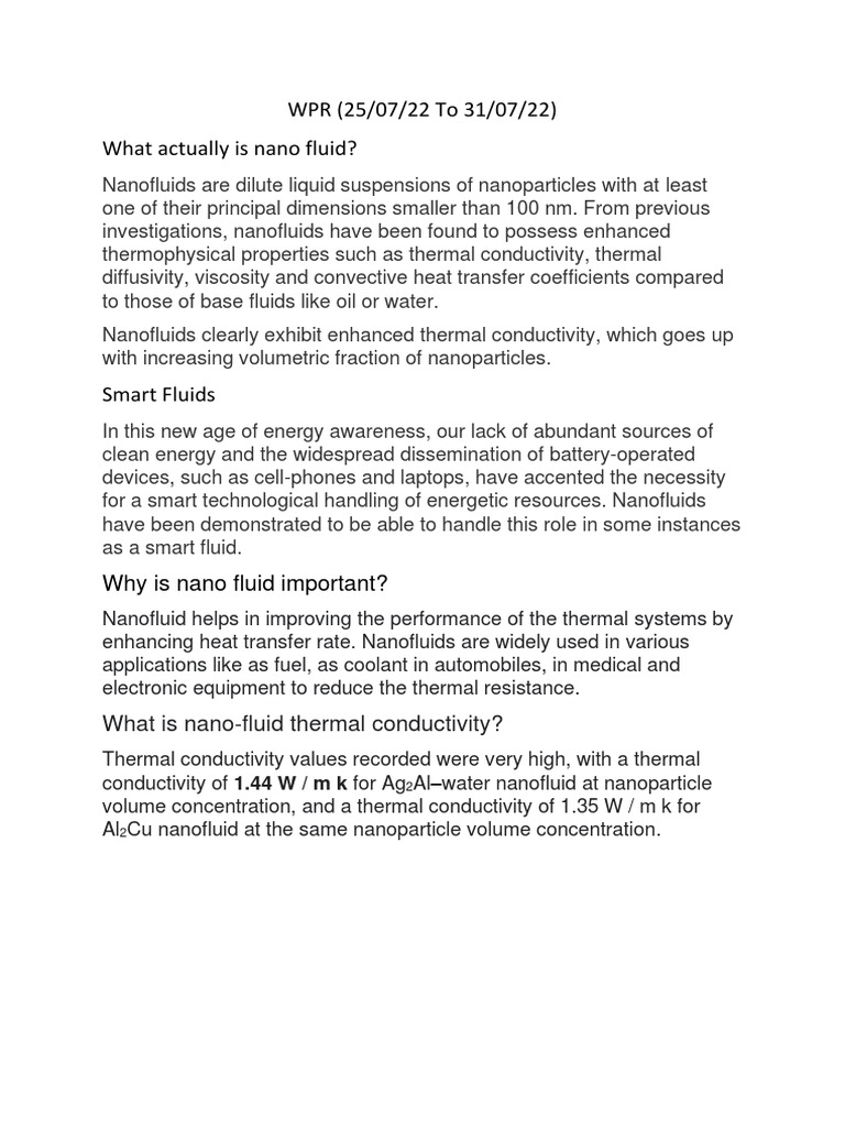 WPR (25/07/22 To 31/07/22) What Actually Is Nano Fluid? | PDF | Home & Garden