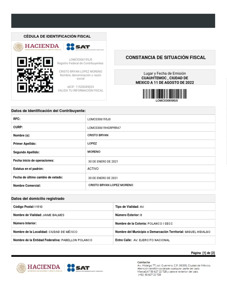 Constancia de RFC Actualizada 2022 | PDF | Gobierno