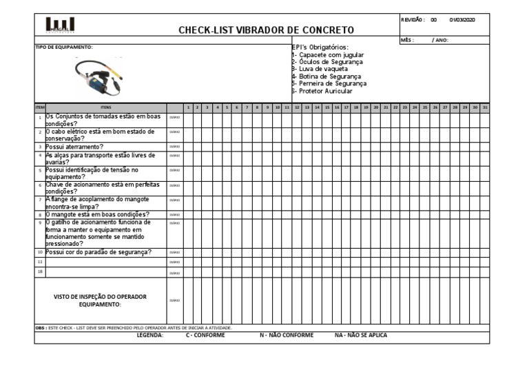 Check List - Vibrador de Concreto - Mensal | PDF