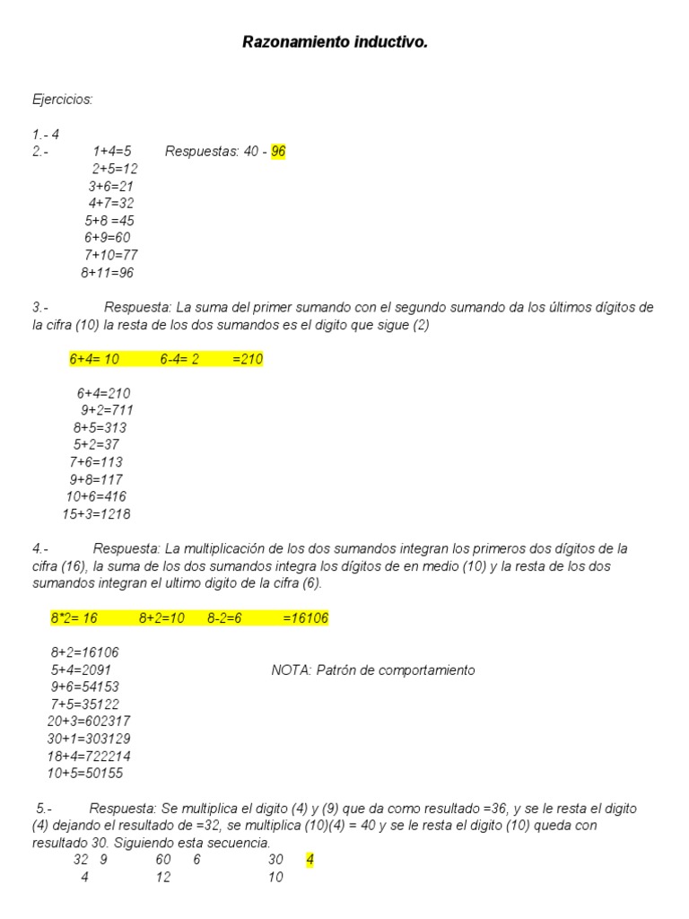 Razonamiento Inductivo y Deductivo (Tarea) | PDF | Sustracción | Secuencia