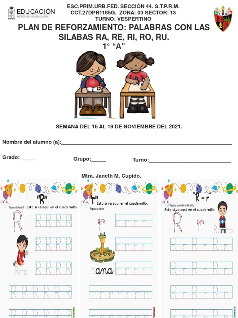 Actividades de sílabas ra, re, ri, ro, ru | PDF