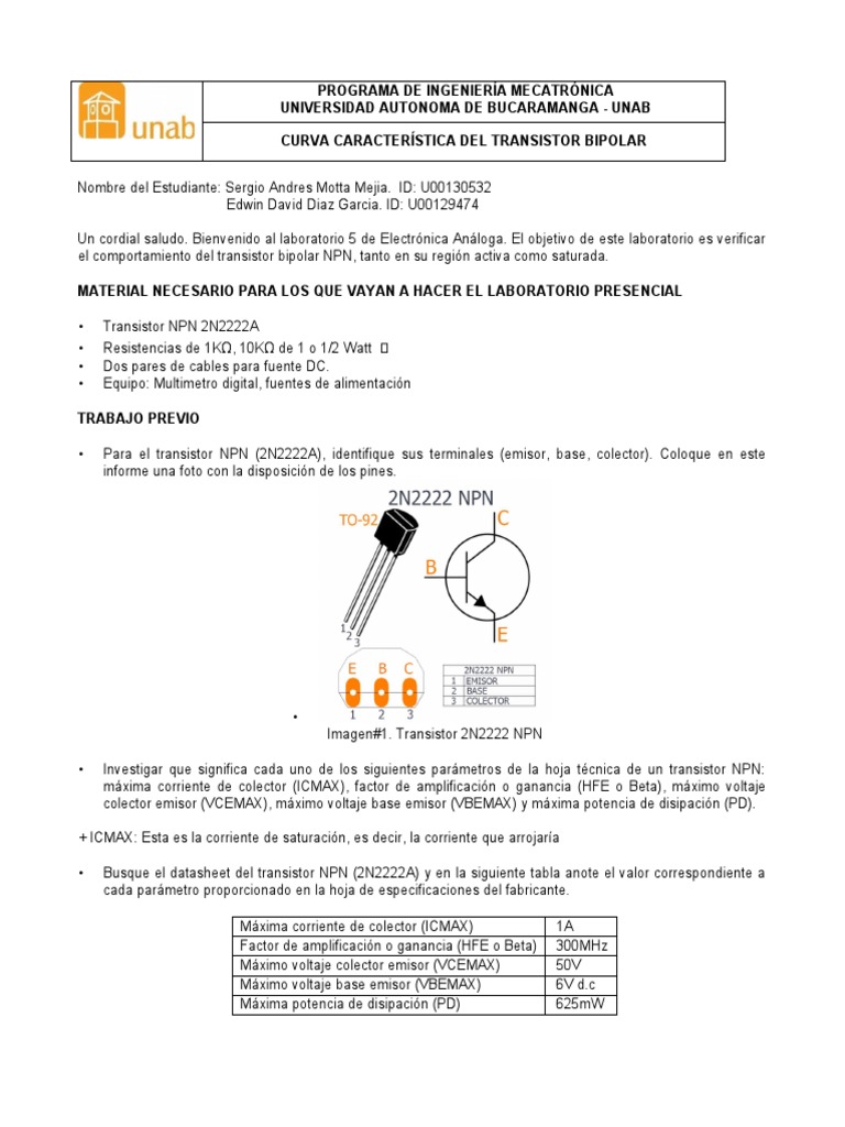 Lab Curva Transistor Bipolar | PDF | Transistor de unión bipolar ...