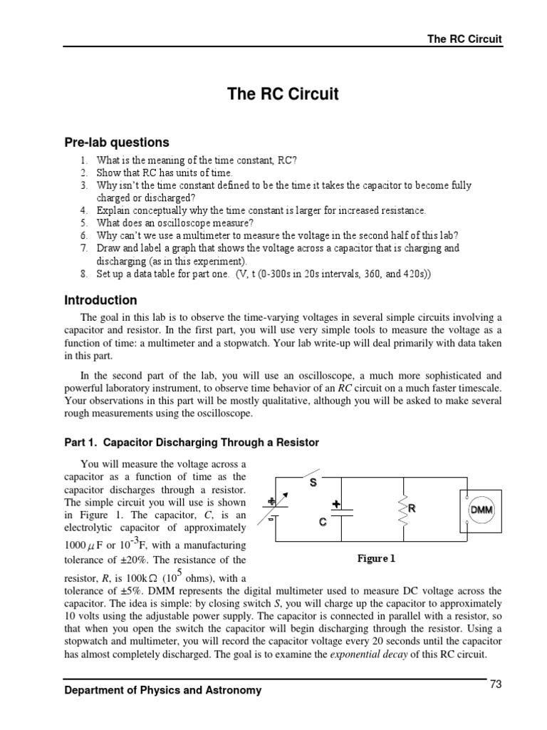 The Rc Circuit Pre Lab Questions Pdf Capacitor Electrical Network