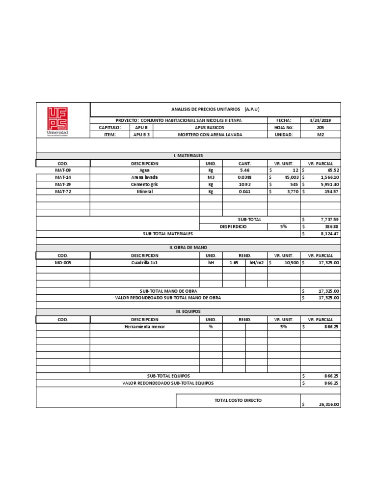 Formato Apu (Recuperado) | PDF | Ingeniería de Edificación | edificio