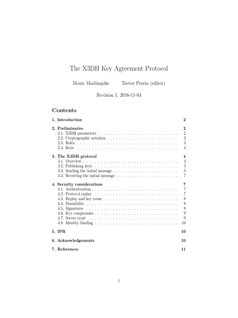 The X3dh Key Agreement Protocol Moxie Marlinspike Trevor Perrin Editor Revision 1 2016 11 04 