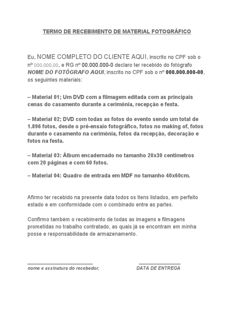 Termo de Entrega de Materiais | PDF