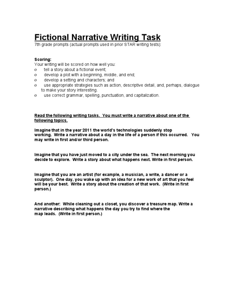 Fictional Narrative Writing Task | PDF