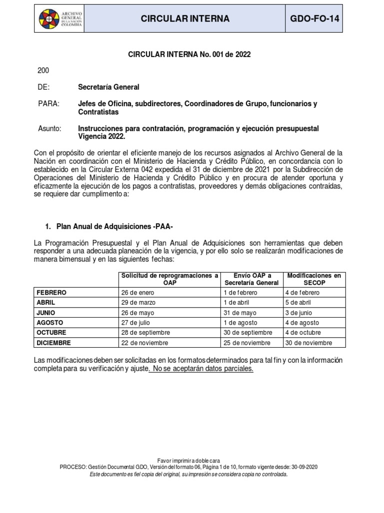 Circular Interna 2022 Agn | PDF | Gestión de registros