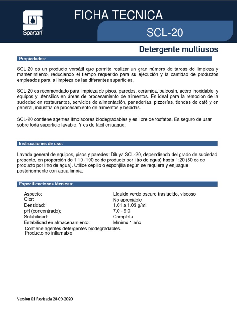 Detergente Multiusos SCL-20 | PDF | Agua | Detergente