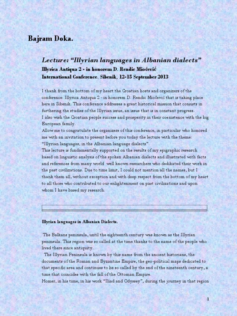 Bajram Doka.: "Illyrian Languages in Albanian Dialects" | PDF | Greece ...