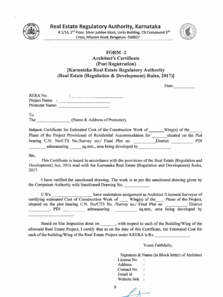 Form-2 Architect Certificate (PR) | PDF