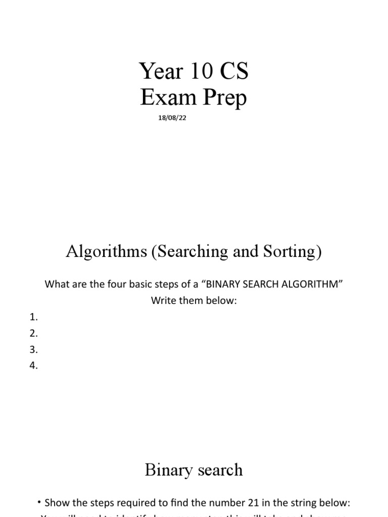 Year 10 Computer Science Revision - Searching Sorting and Algorithms ... Year 10 Computer Science Revision - Searching Sorting and Algorithms ...