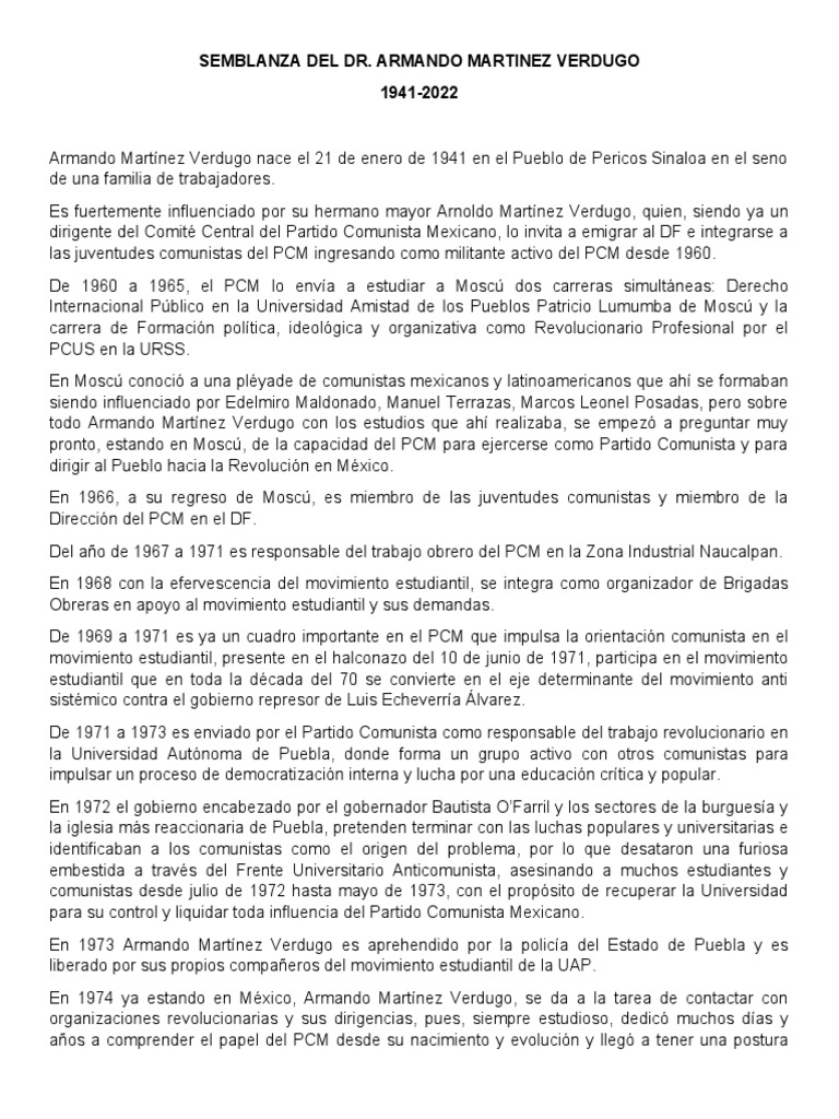SEMBLANZA DE ARMANDO MARTINEZ VERDUGO VALENTE Resumido | PDF ... SEMBLANZA DE ARMANDO MARTINEZ VERDUGO VALENTE Resumido | PDF ...