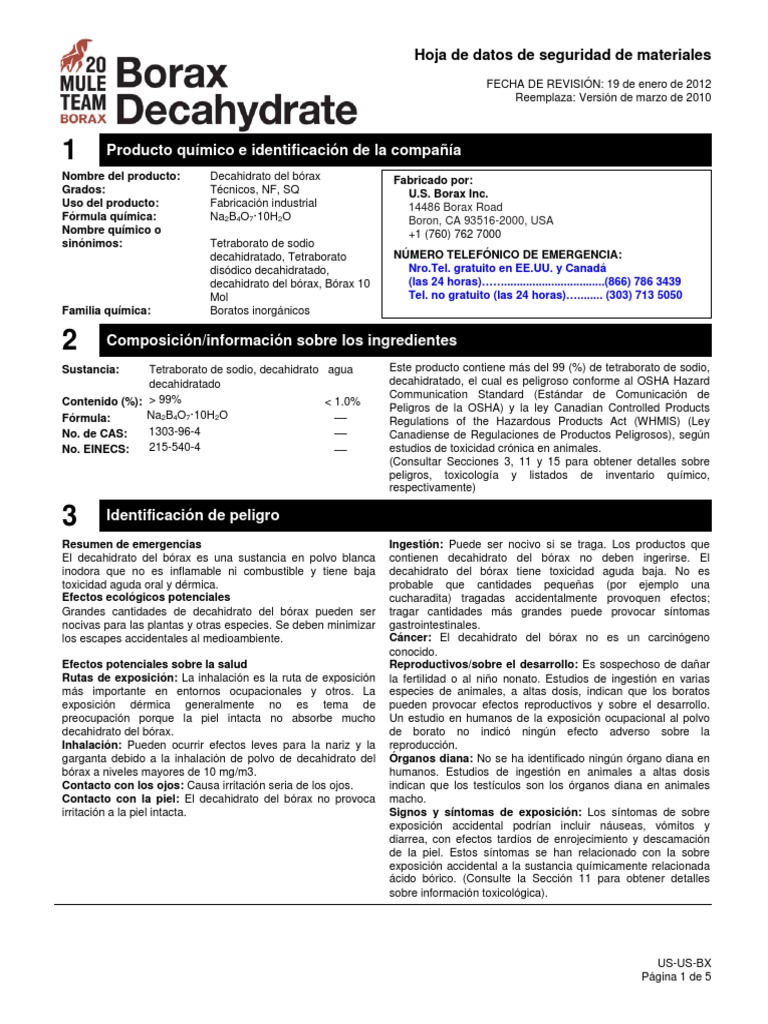 MSDS Borax Decahidratado | PDF | Agua | Boro