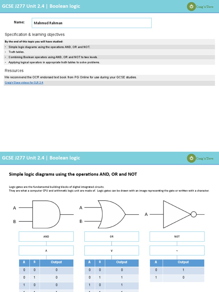 Mahmud RAHMAN - 2.4 Workbook | PDF | Logic Gate | Boolean Algebra