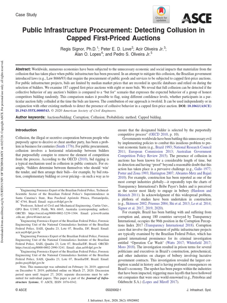 Signor Et Al (2020) Public Infrastructure Procurement - Detecting Collusion in Capped First ...