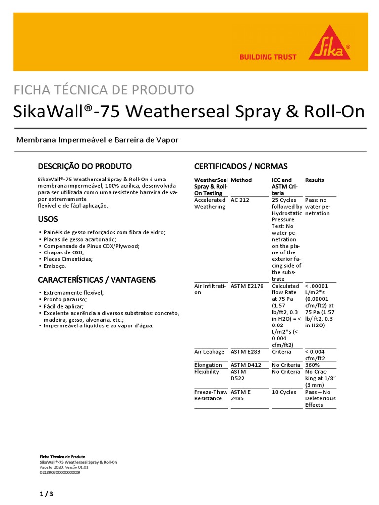 sikawall-75-weathersealsprayroll-on (1) | PDF | Pressure