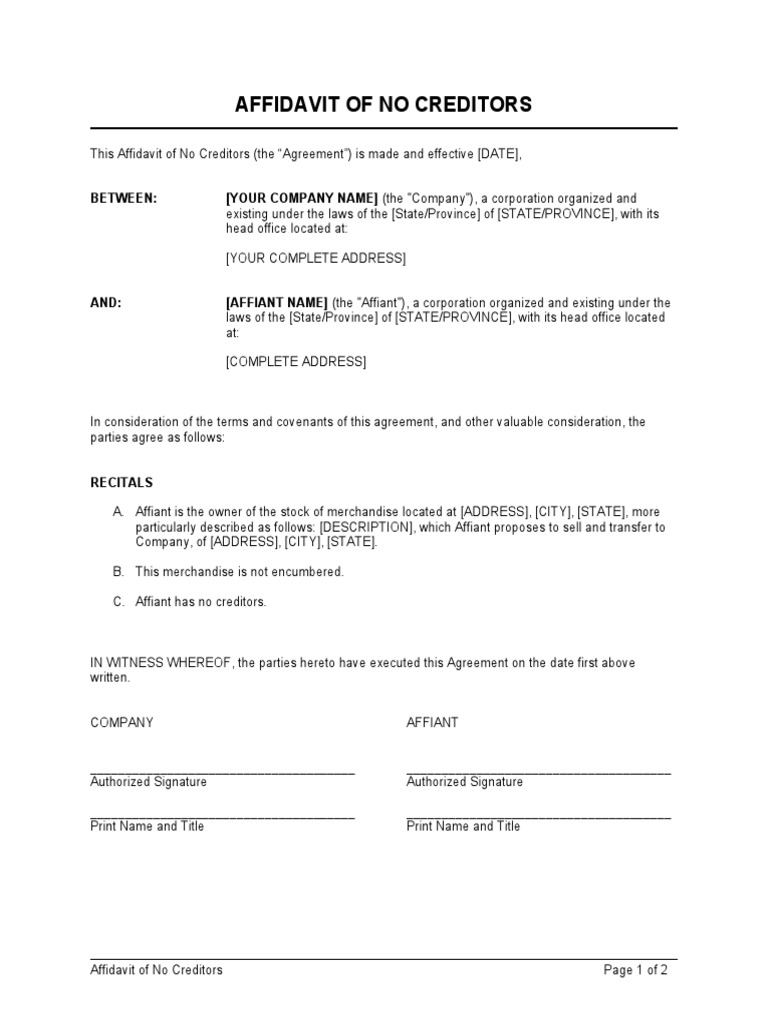 Affidavit of No Creditors D841 | PDF | Affidavit | Legal Procedure