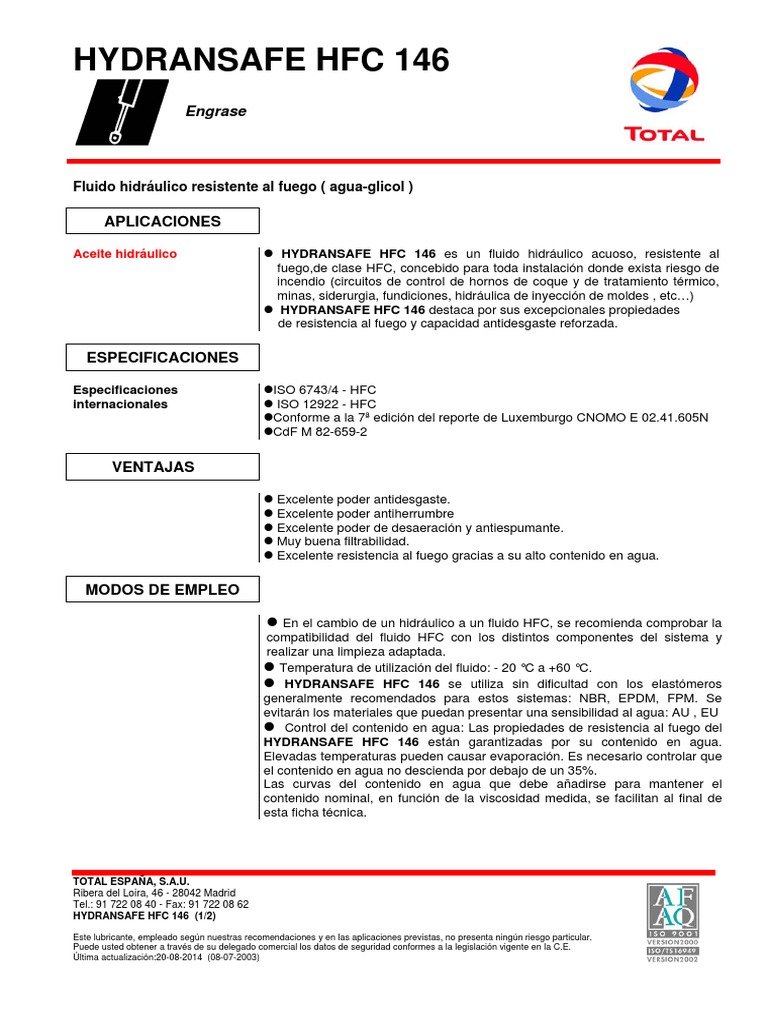 FichTec Total Hydransafe HFC 146 | PDF | Agua | Química