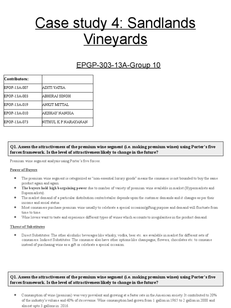 Case Study 4: Sandlands Vineyards: EPGP-303-13A-Group 10 | PDF | Winery | Wine