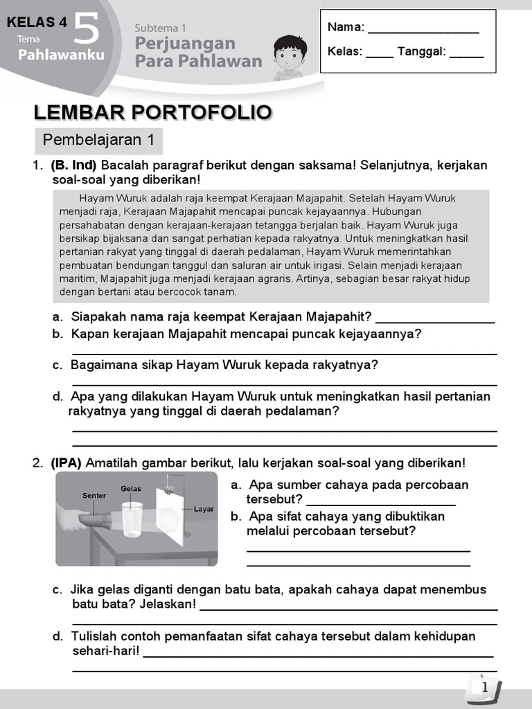 Lembar Portofolio Bupena 4b Tema 5 Sub 1 | PDF