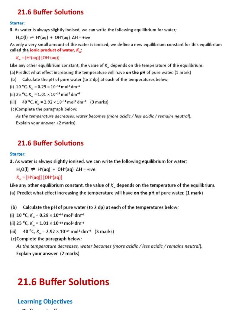 21.6 Buffer Solutions: Starter | PDF | Ammonium | Buffer Solution