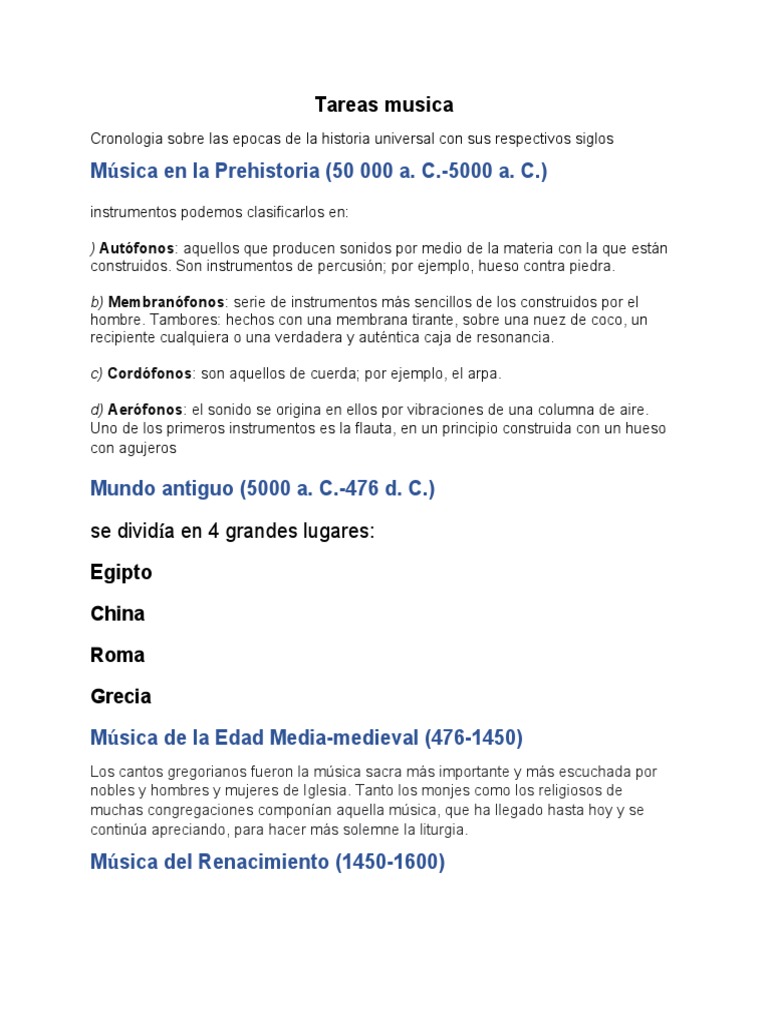 Tareas Musica | PDF | Instrumentos de cuerda | Instrumentos musicales