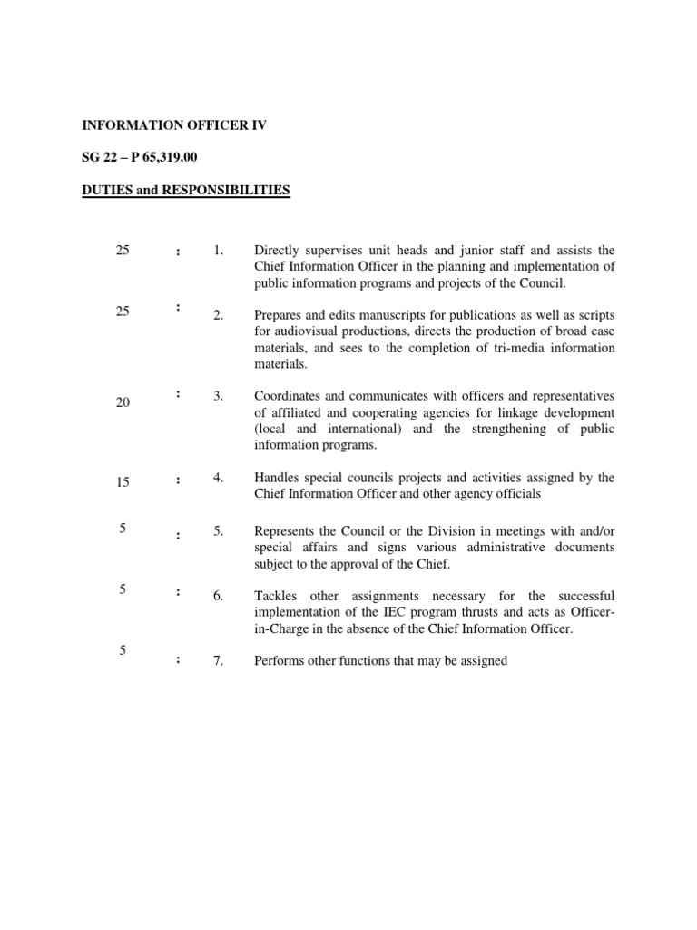 Information Officer IV Duties Overview | PDF | Career & Growth | Art