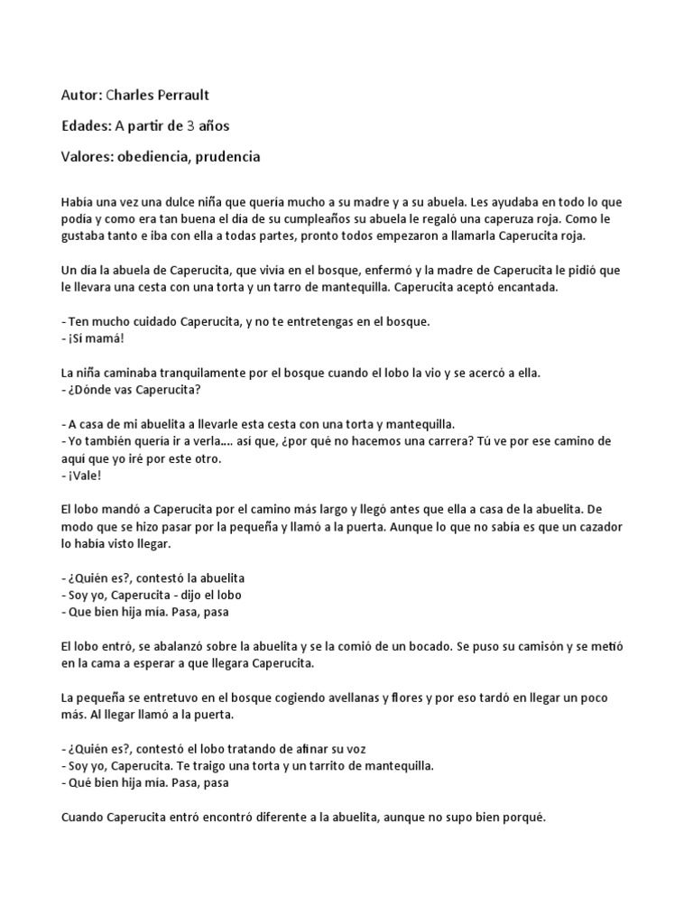 Caperucita Roja: Cuento y Actividades | PDF | Caperucita Roja