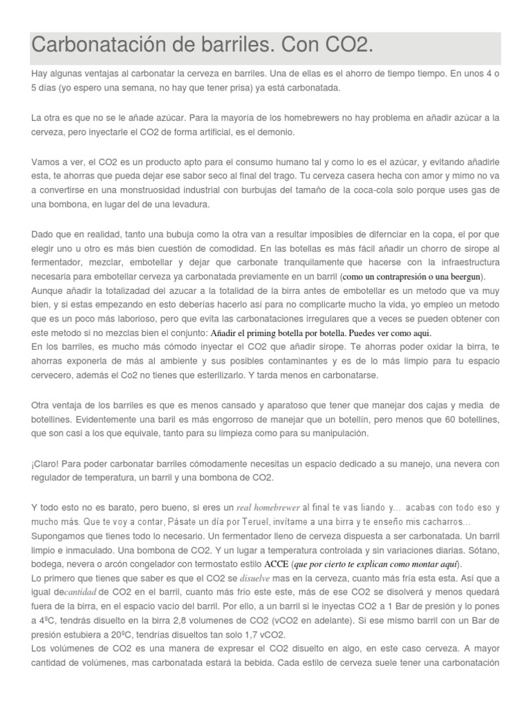 Carbonatación de Barriles. Con CO2 | PDF | Gases | Cerveza