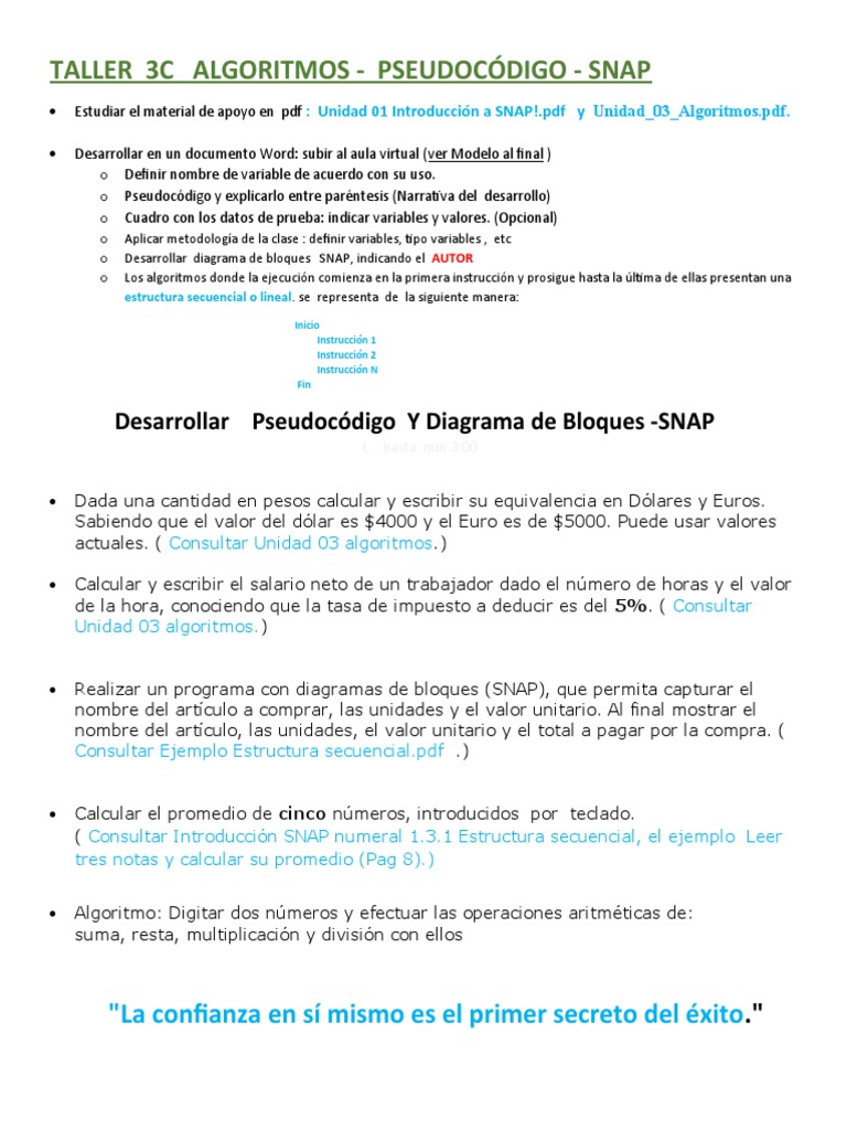 Taller 3C Algoritmos-Pseudocodigo | PDF | Algoritmos | Ciencias de la Computación