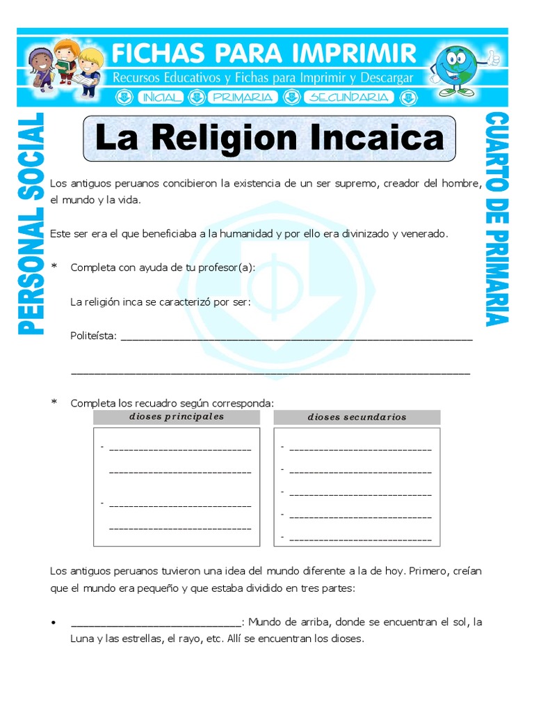 Ficha Inca Religion para Cuarto de Primaria | PDF | Imperio Inca | Antropología De La Religión