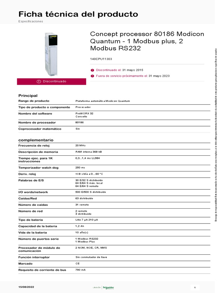 Modicon Quantum - 140CPU11303 | PDF | Electricidad | Equipo de oficina