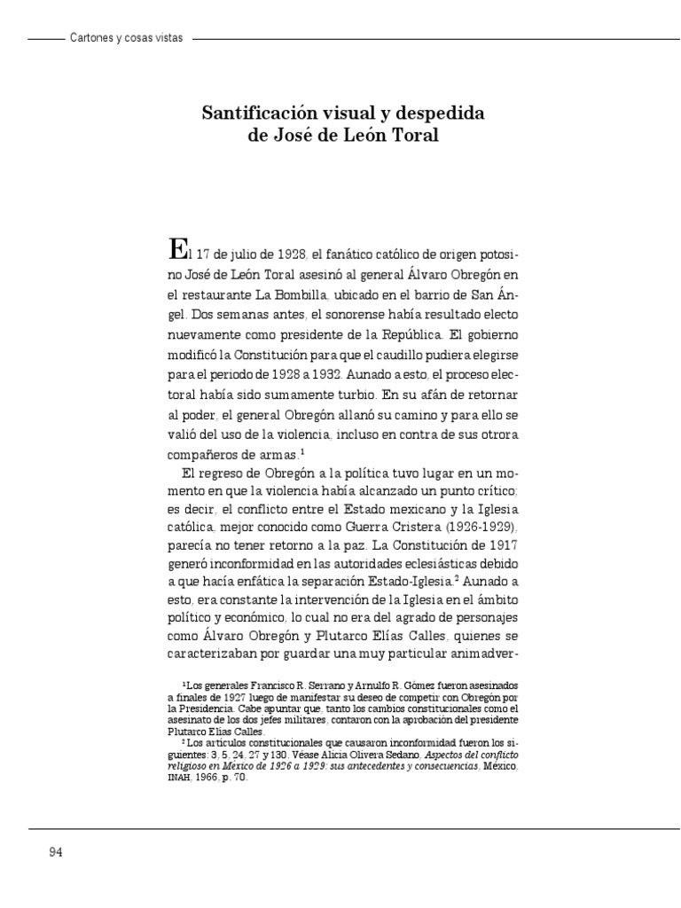 Santificación Visual y Despedida de José de León Toral | PDF