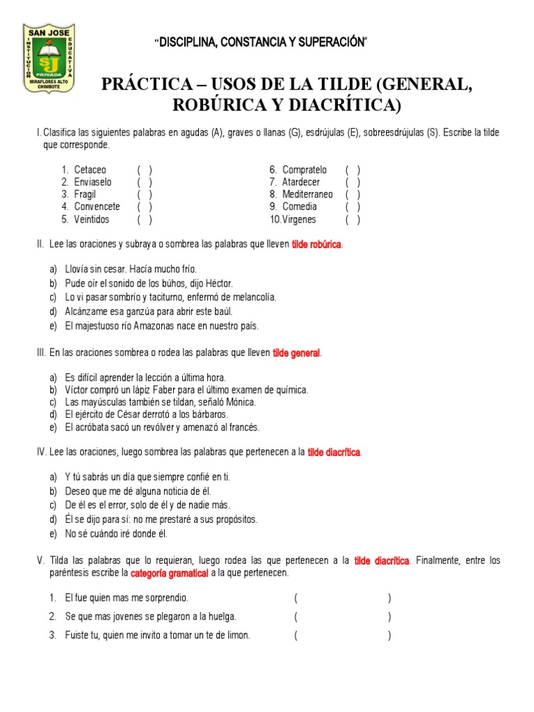 Clasificación y uso de tildes en español | PDF | Estrés (lingüística ...